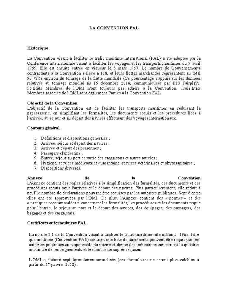 La Convention FAL | PDF | Transport de marchandises