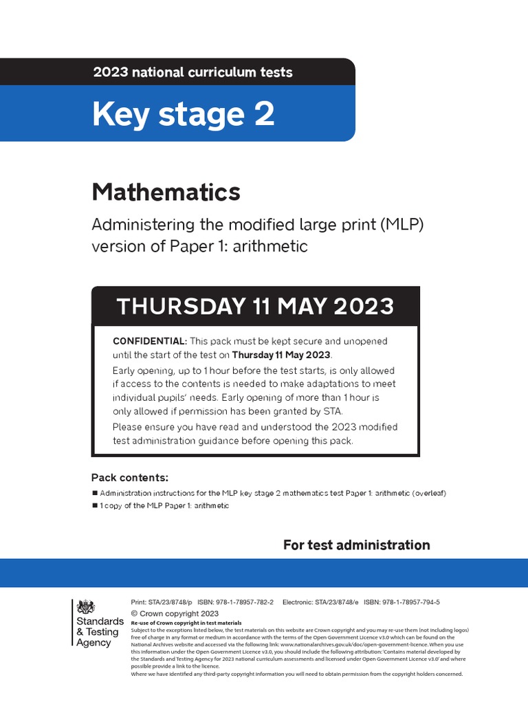 2023 Key Stage 2 Mathematics Administering The Modified Large Print Version of Paper 1 ...