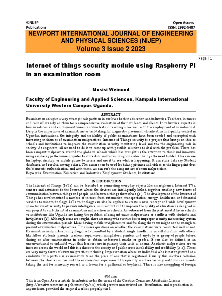 Internet of Things Security Module Using Raspberry PI in An Examination Room | PDF | Raspberry ...