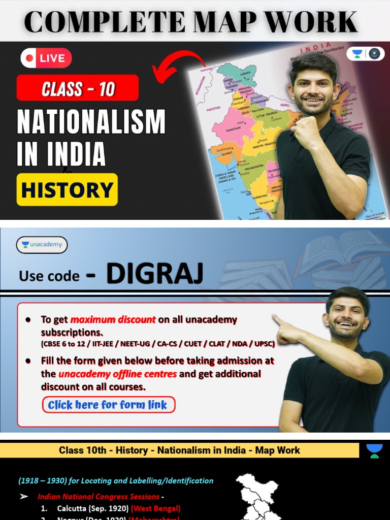 Class 10th - History - Nationalism in India - Map Work Notes | PDF