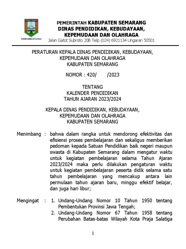 Draft Kalender Pendidikan 2023-2024 | PDF