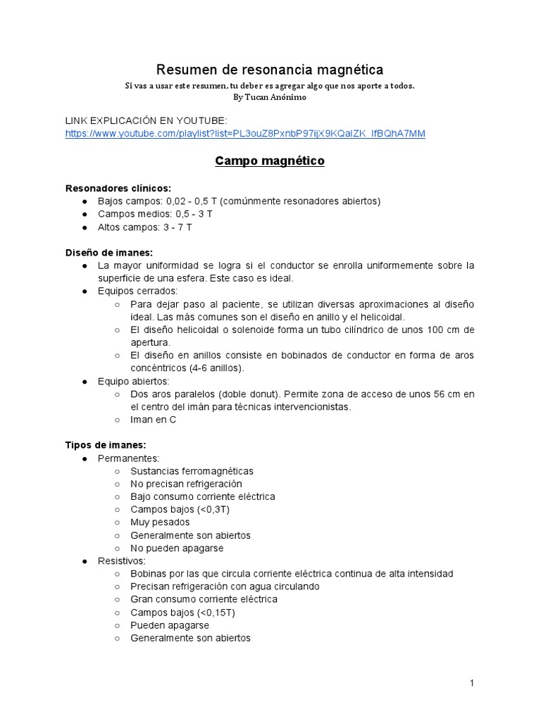 Resumen de Resonancia Magnética | PDF | Magnetismo | Campo magnético