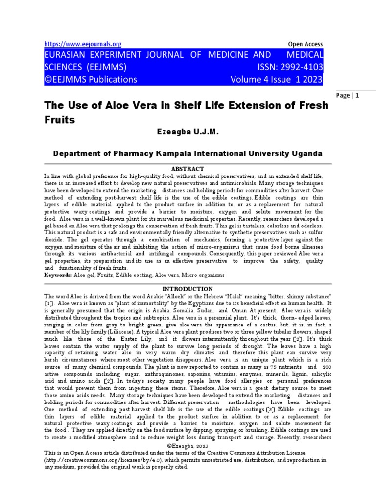 The Use of Aloe Vera in Shelf Life Extension of Fresh Fruits | PDF ...