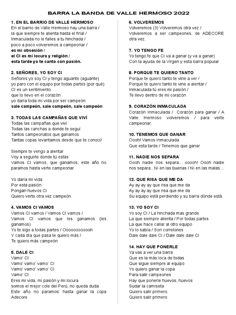 Canciones Barra Ci 2023 PDF | PDF