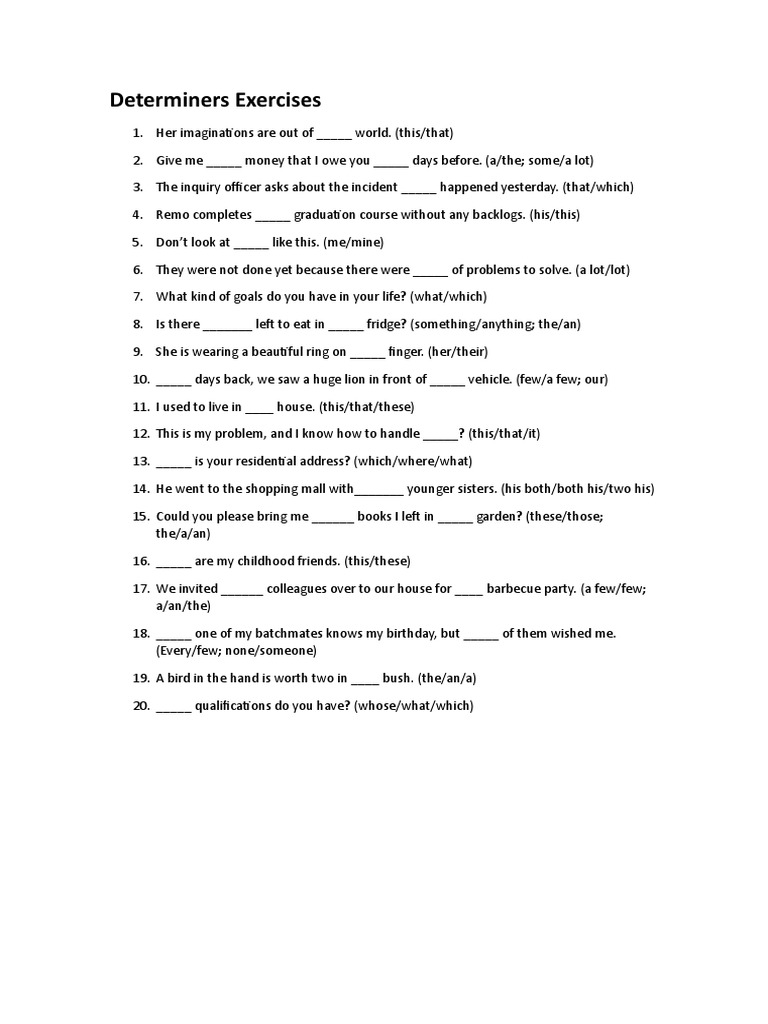 Determiners Exercise PRINT | PDF