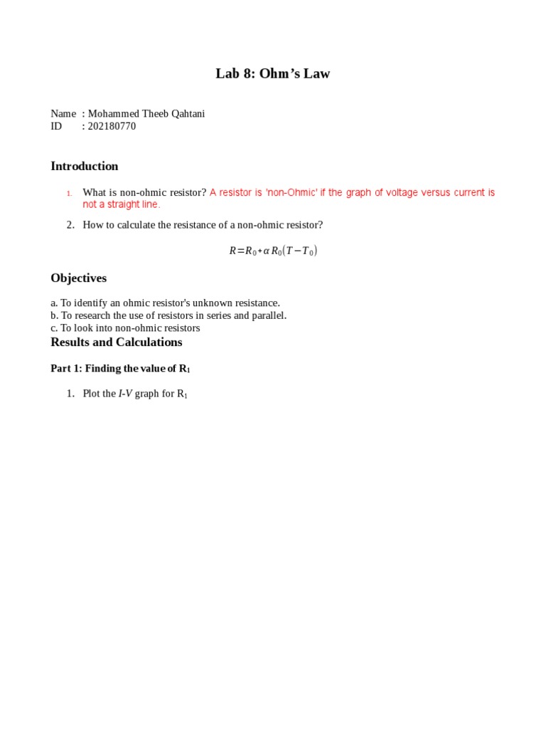 Lab 8 | PDF | Electrical Resistance And Conductance | Resistor