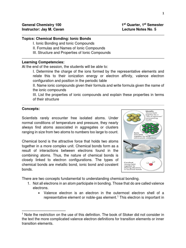 Chapter 5 - Ionic Bonding | PDF | Ion | Chemical Compounds