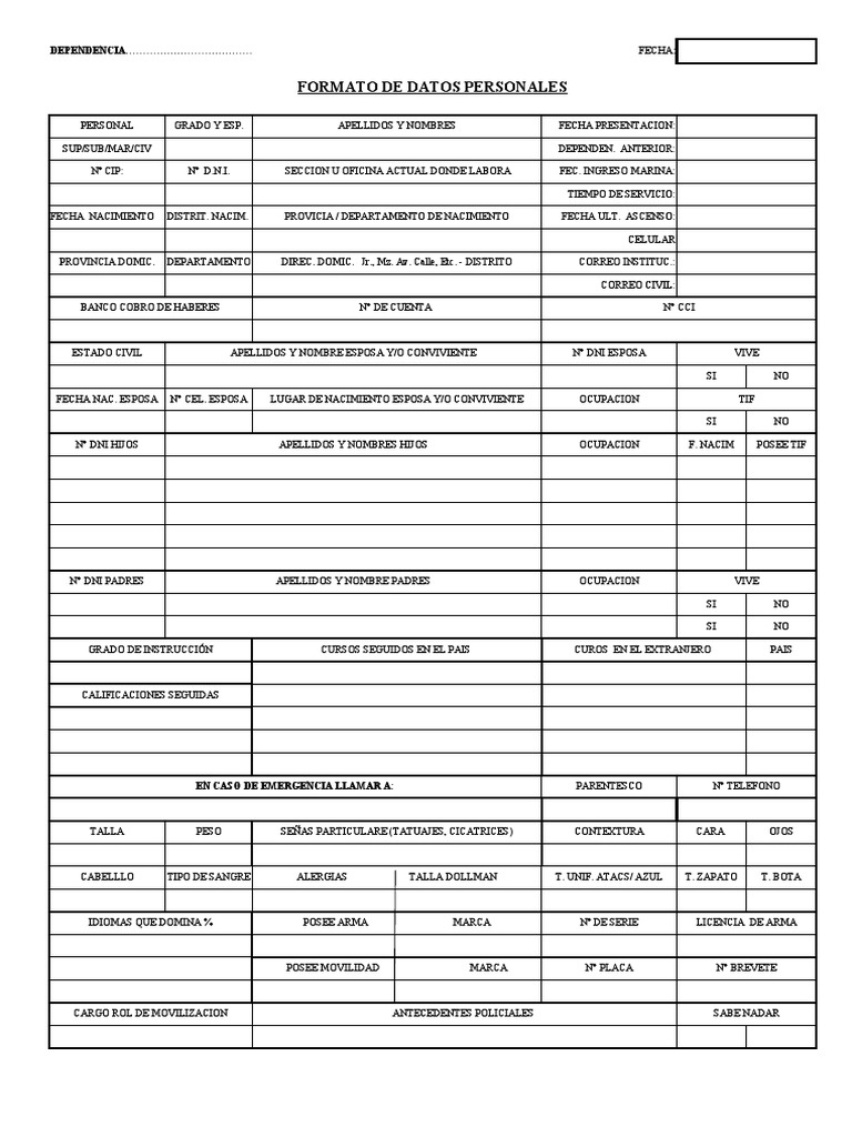FICHA DATOS PERSONALES 2022 (Imprimir ,Llenar e Informar Cumplimiento ...