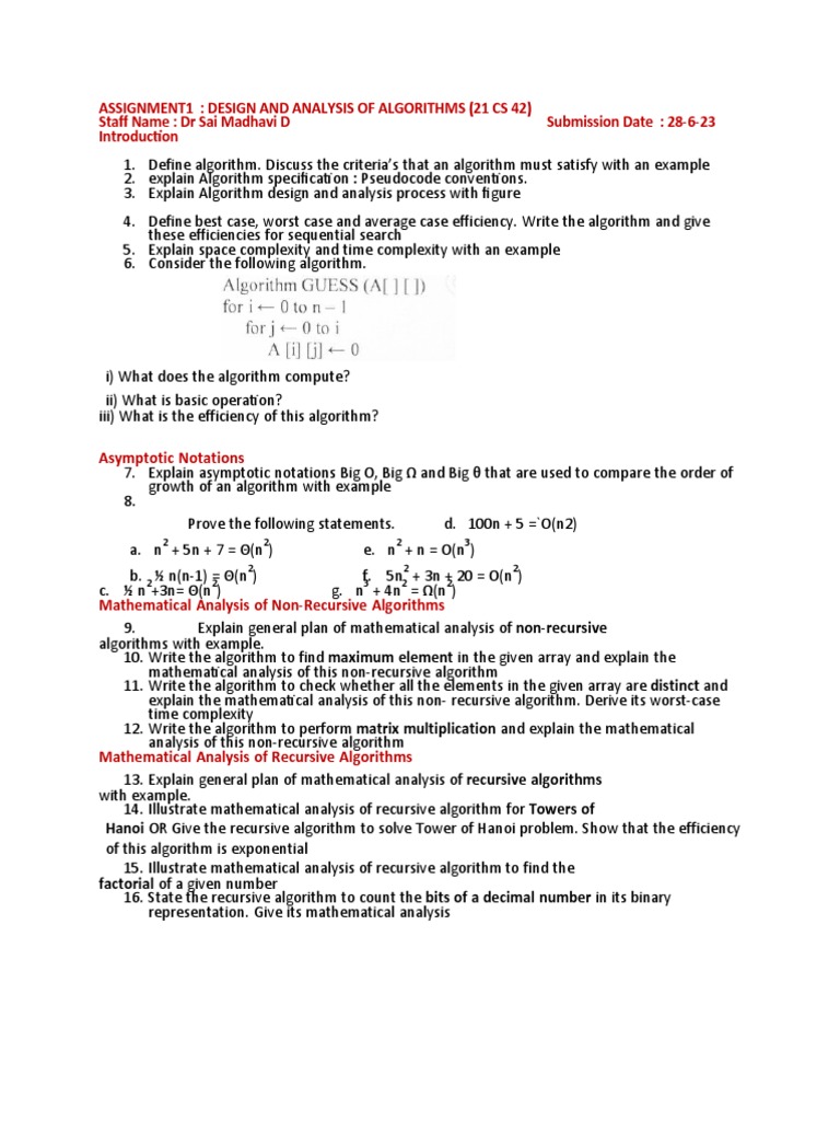 Daa Assignment1 | PDF | Algorithms | Time Complexity