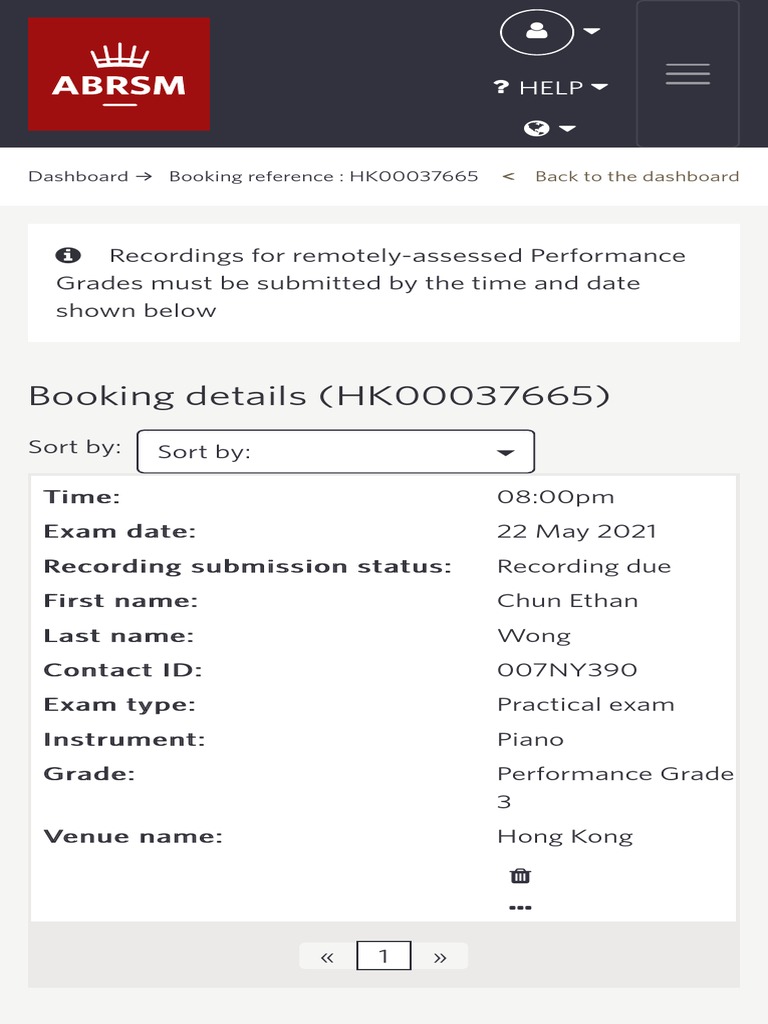ABRSM - Dashboard - Booking Details | PDF