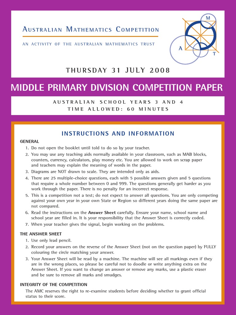 AMC Middle Primary 2008 | PDF