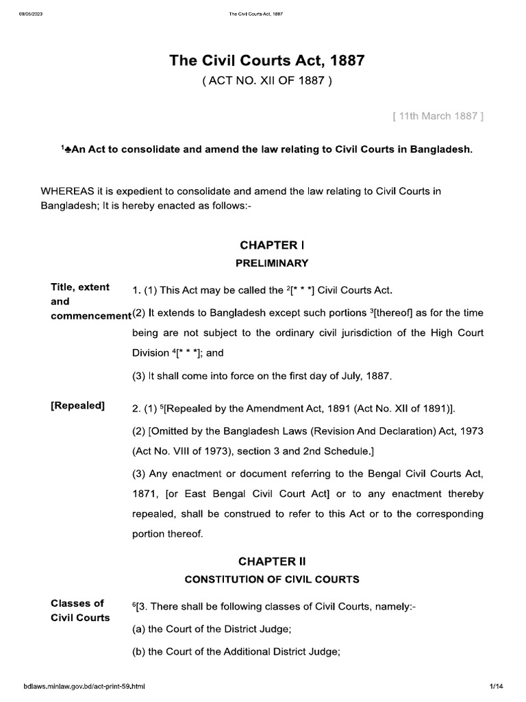 Civil Courts Act 1887 | PDF