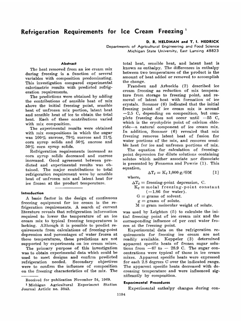 Refrigeration Reqs For ICE CREAM FREEZING | PDF | Freezing | Ice