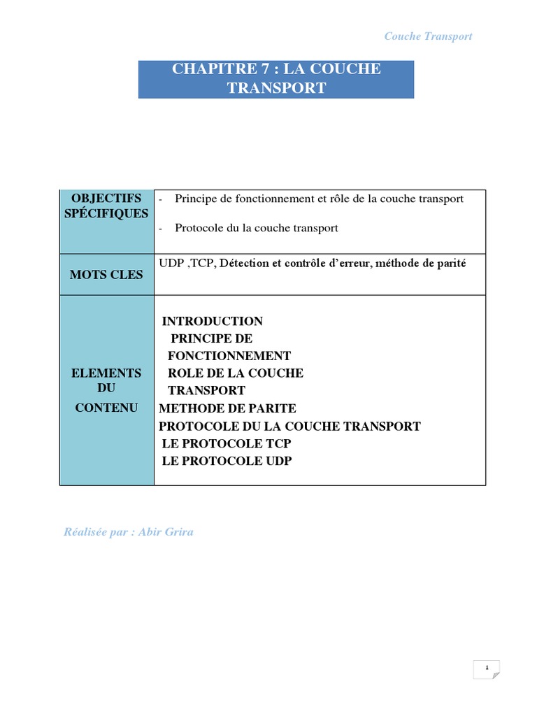 Rôle et Protocoles de la Couche Transport | PDF | Protocole de contrôle ...