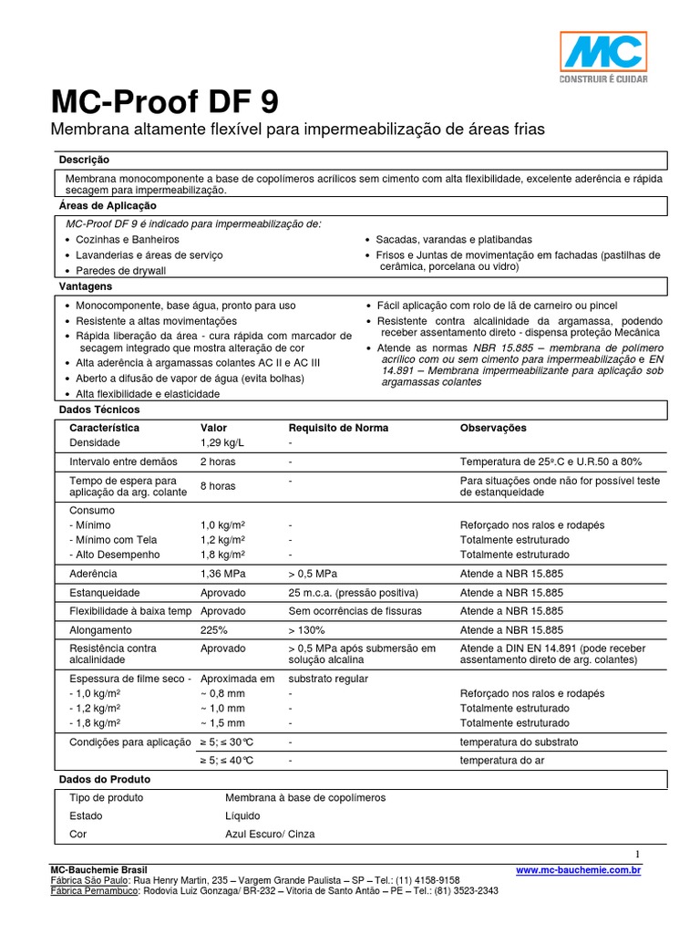 Ficha Técnica MC-Proof DF 9 | PDF