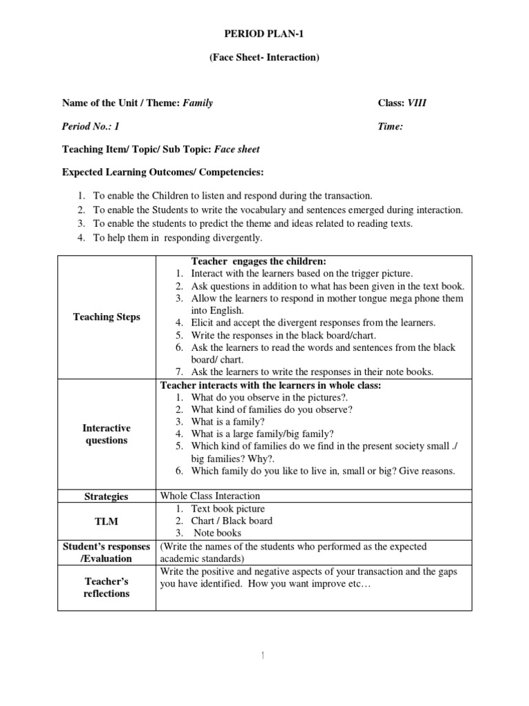 English Period Plan | PDF | Learning | Teachers