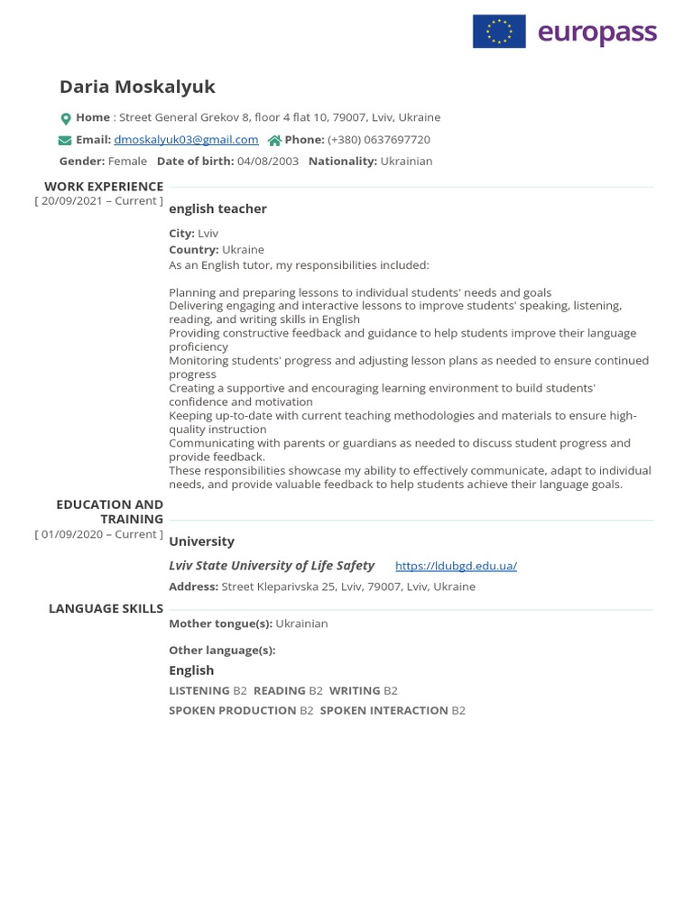 CV - Daria Moskalyuk | PDF
