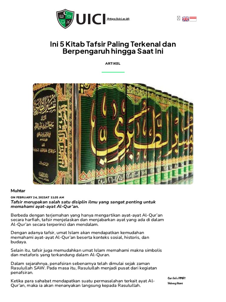 5 Kitab Tafsir Paling Terkenal Dan Berpengaruh. | PDF