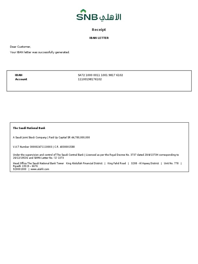Receipt: Iban Letter | PDF