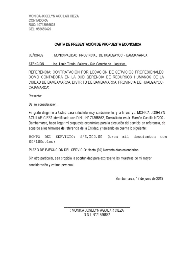 Propuestas Económicas para Municipalidad Hualgayoc | PDF