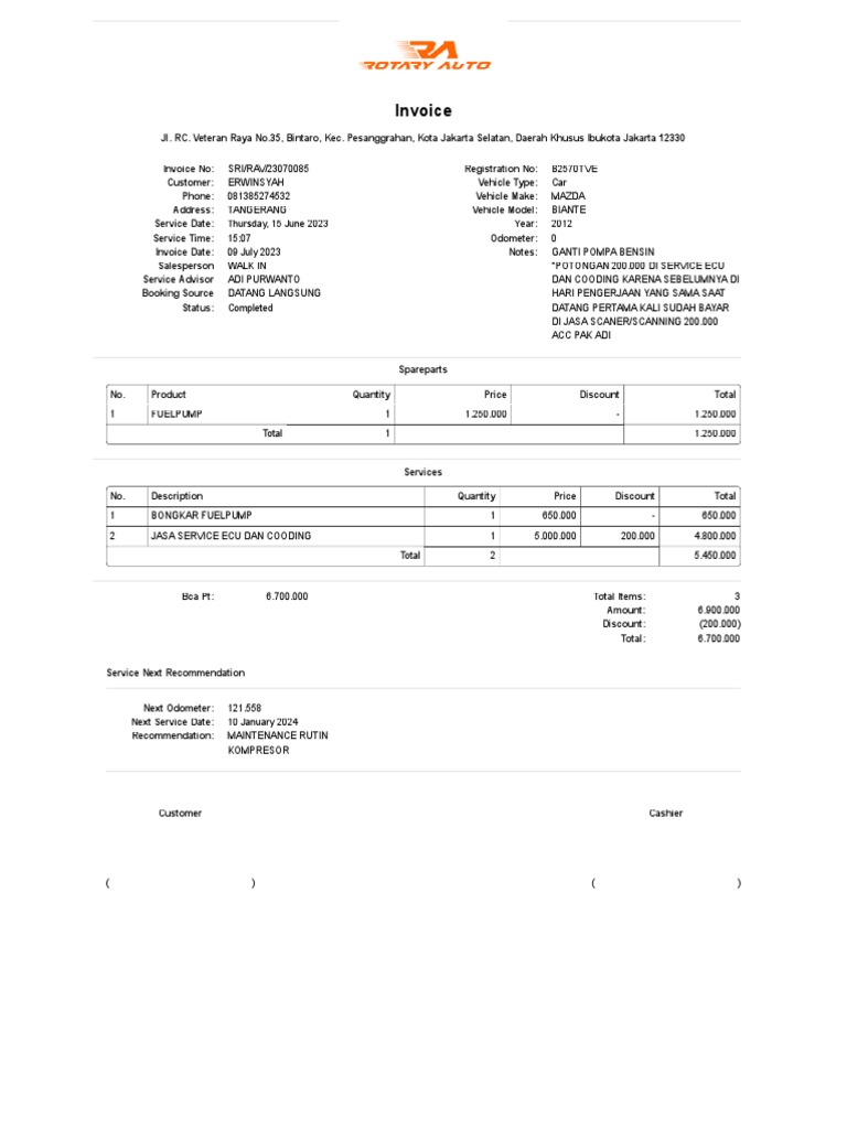 Invoice Mazda Biante | PDF