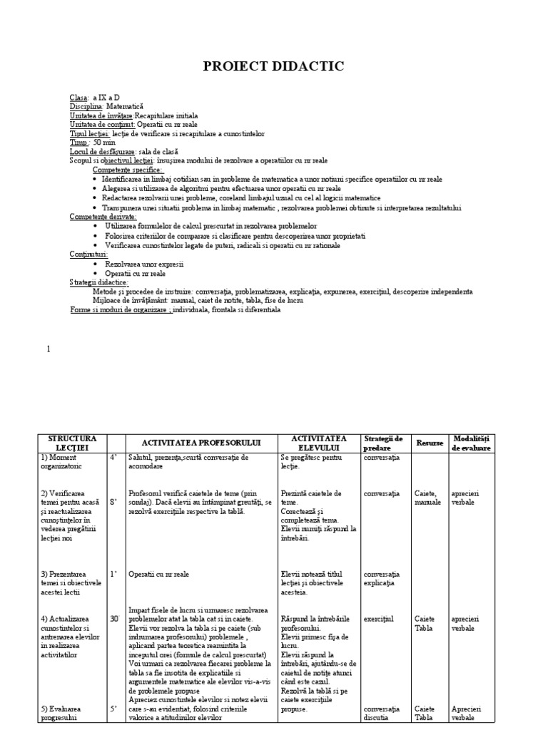 Plan de Lectie Cls 9 D | PDF