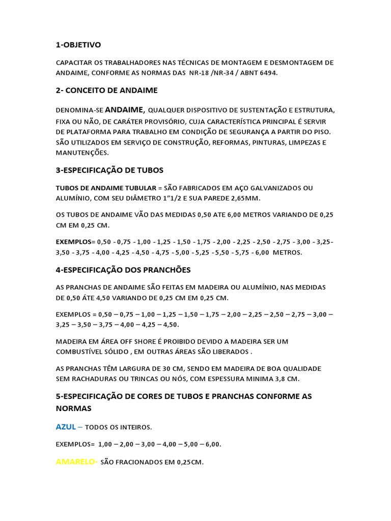 Curso De Andaime Pdf Bens Manufaturados Equipamento
