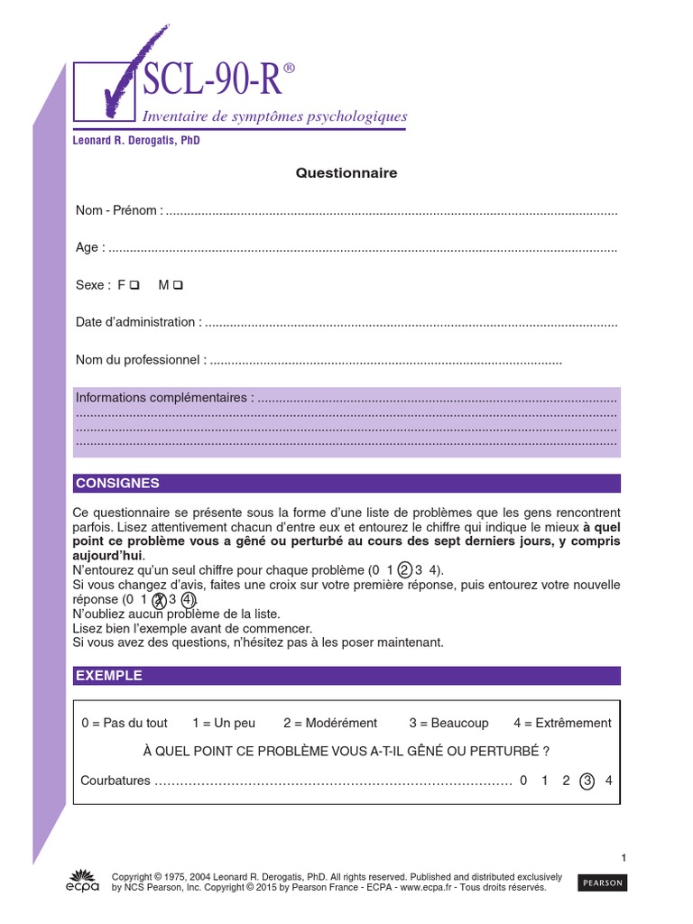 Questionnaire SCL-90-R-FR 2015 | PDF