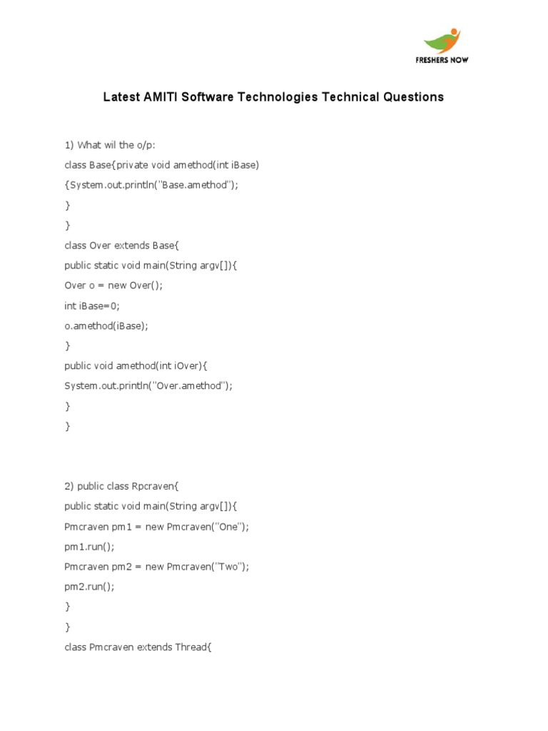 Latest AMITI Software Technologies Technical Questions | PDF