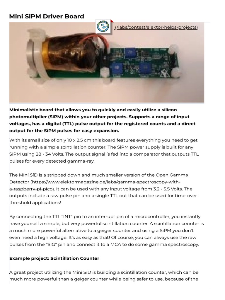 SiPM Mini SiD Silicon Photomultiplier Scintillation Counter Driver | Download Free PDF ...