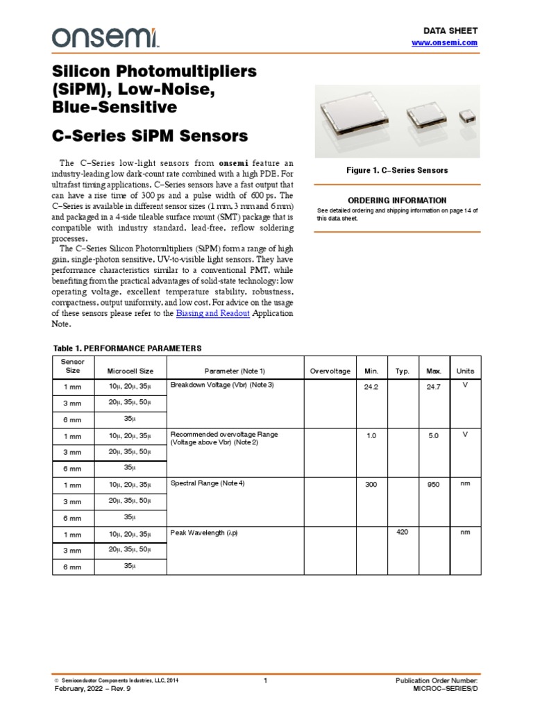 OnSemi SiPM Sensors C-Series - Datasheet Rev.9 D | PDF