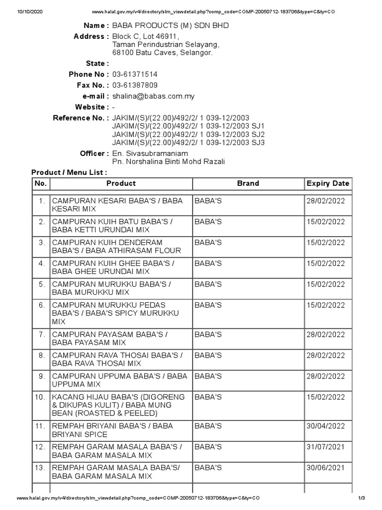 Baba Products (M) Sdn. HD | PDF