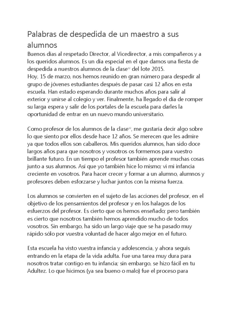 Carta De Despedida A Mi Maestra