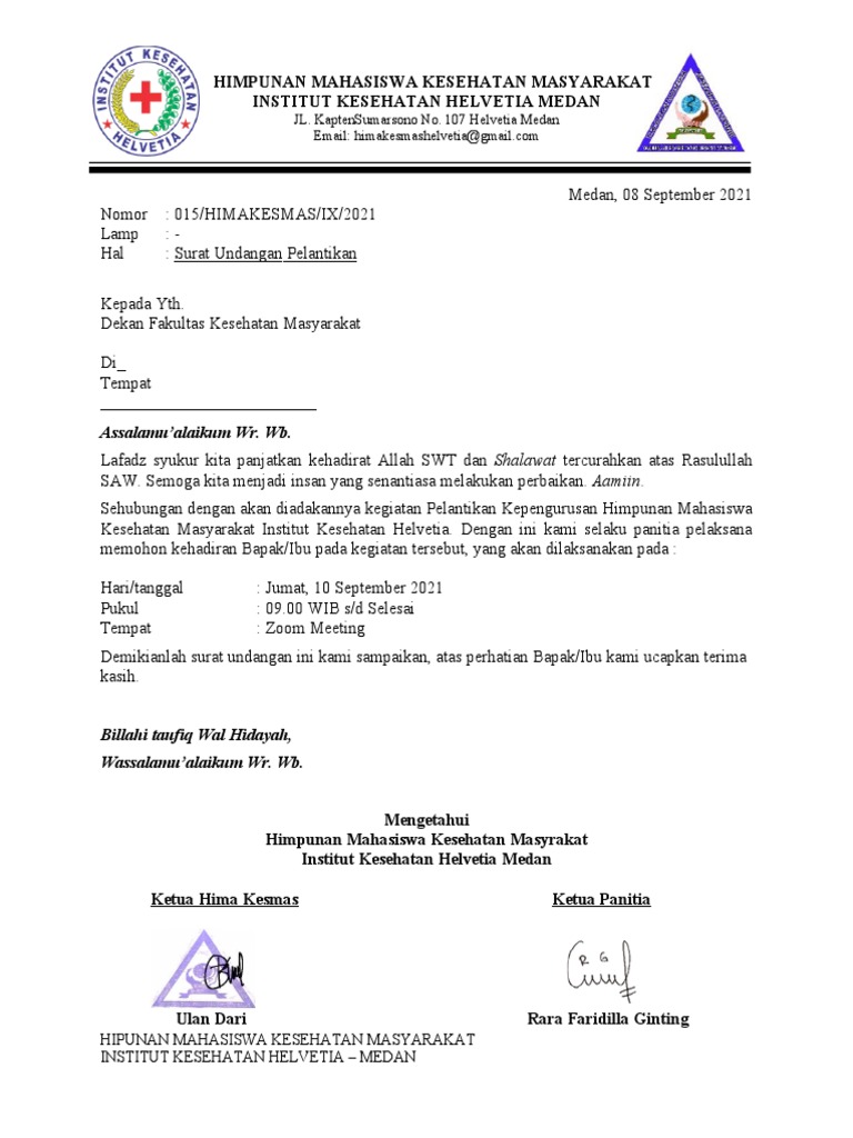 Contoh SURAT UNDANGAN PELANTIKAN UNTUK DEKAN | PDF