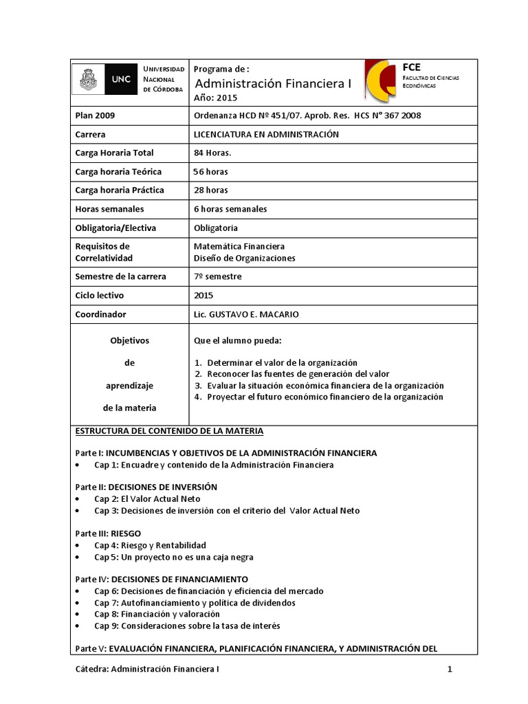 Programa Completo Admin. Financiera | PDF | Economias | Dinero