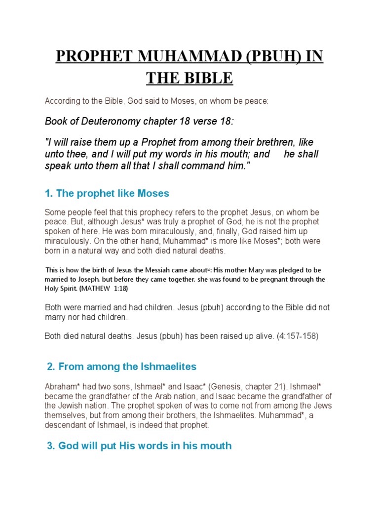Prophet Muhammad (Pbuh) in The Bible | PDF | Ishmael | Jesus