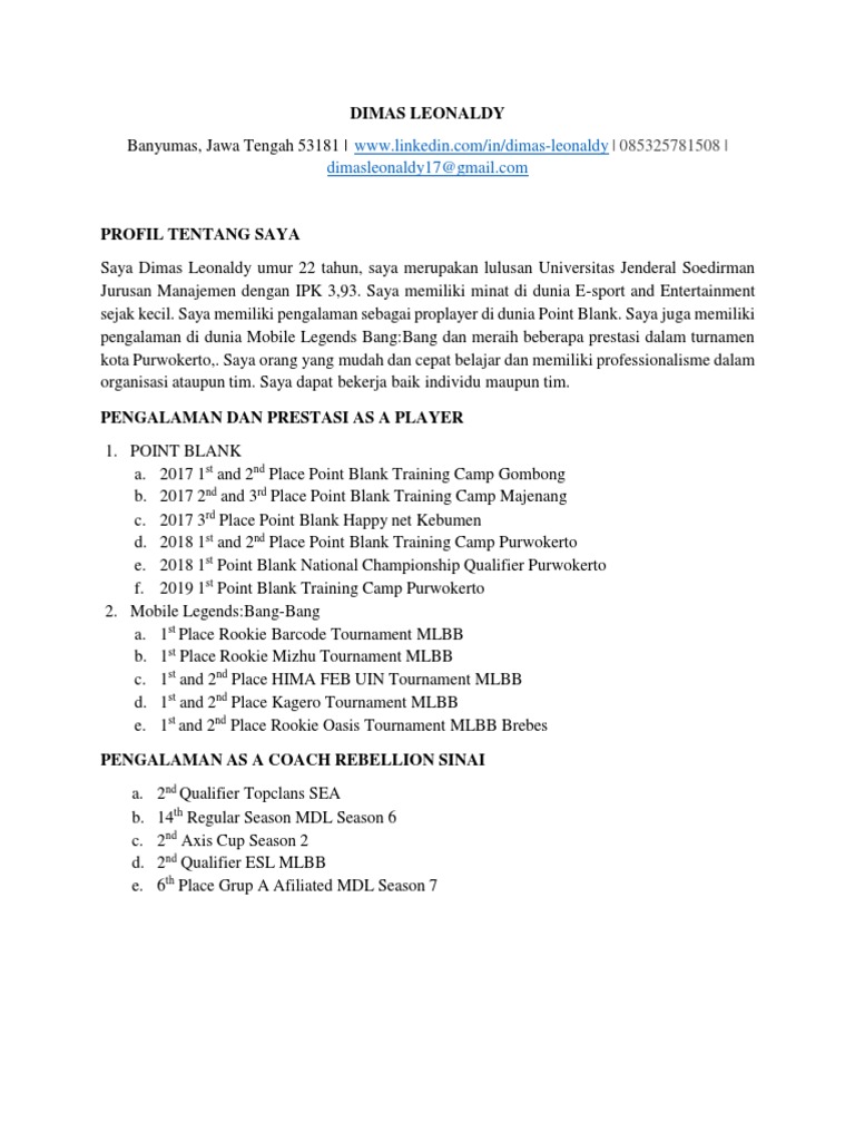 CV Coach Dimas Leonaldy | PDF