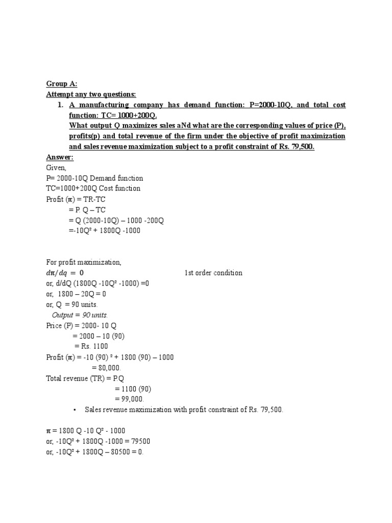 Managerial Economics Numericals | PDF | Oligopoly | Demand