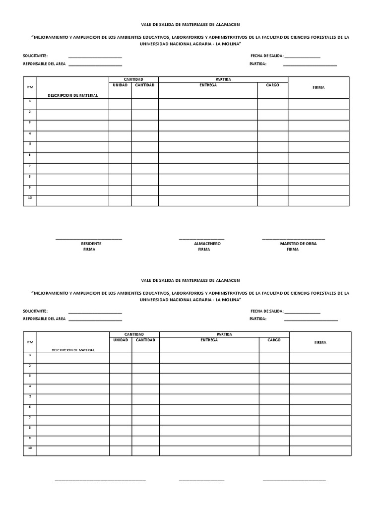 Vale de Salida de Materiales de Alamacen Interno | PDF Vale de Salida de Materiales de Alamacen Interno | PDF