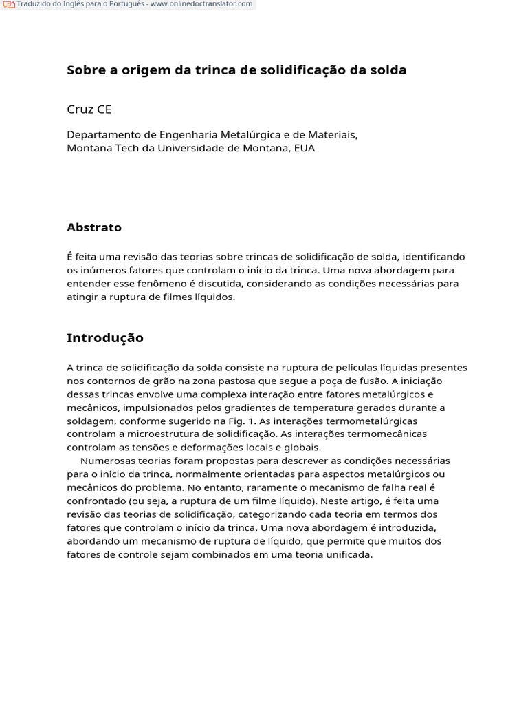 Trincas de Solidificação na Solda | PDF | Ciências e Matemática