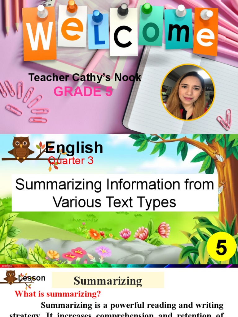 q3 w4 Summarizing | PDF | Reading Comprehension | Cognitive Science