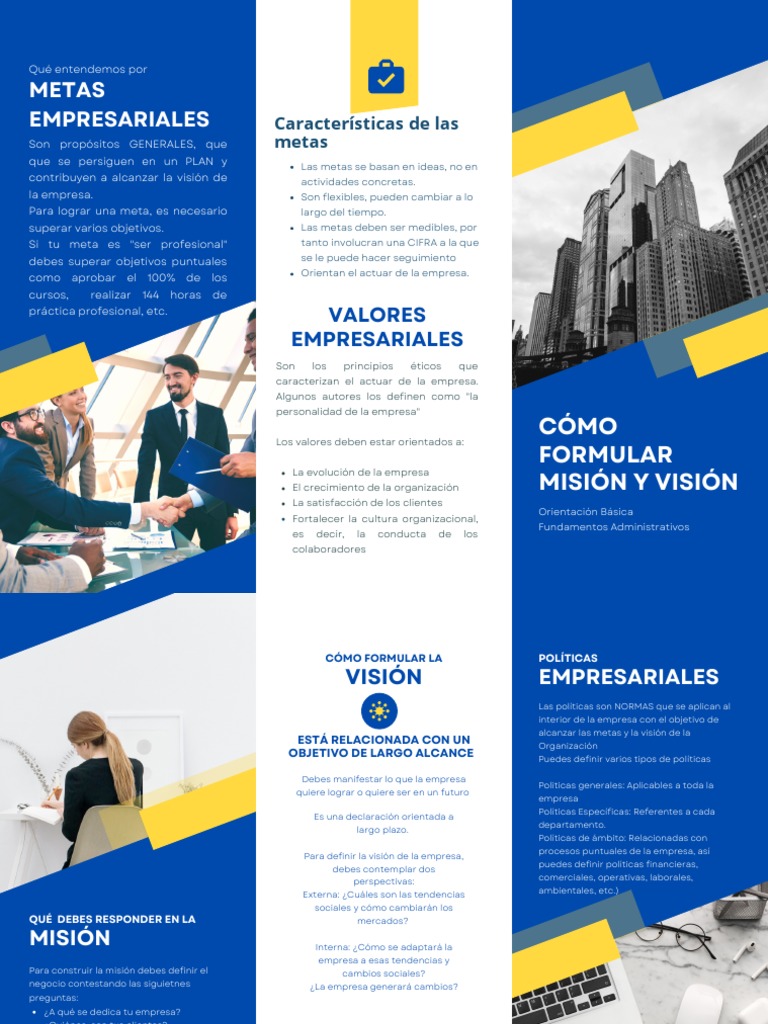 Folleto Misión, Visión, Metas, Políticas y Valores | PDF | Negocios