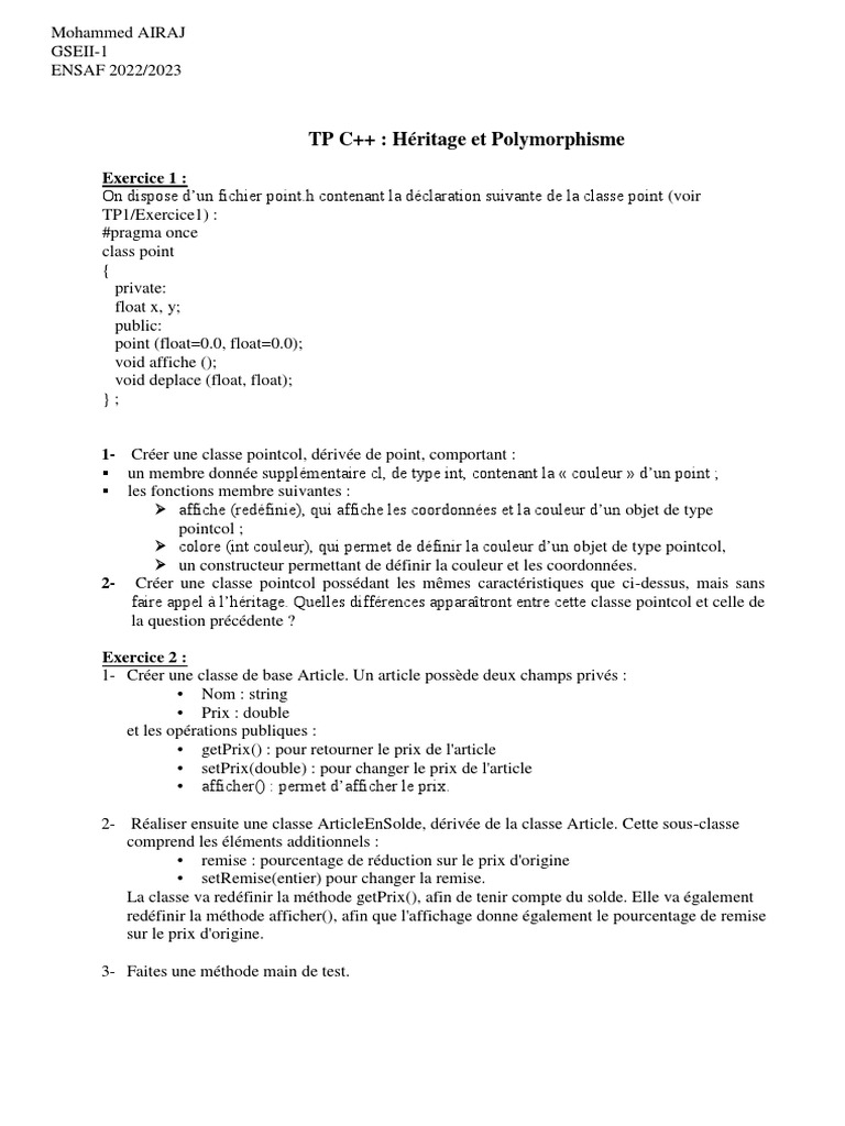 TP C++ : Héritage et Polymorphisme | PDF
