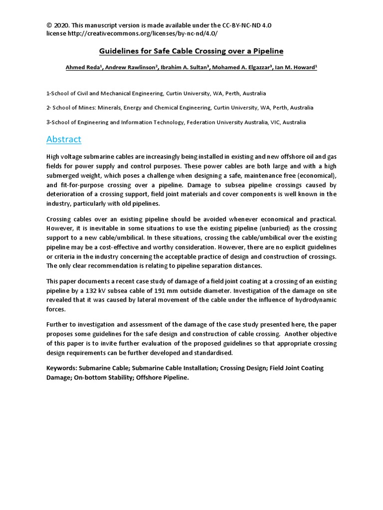 Guidelines for Safe Cable-Pipeline Crossings | PDF | Pipeline Transport ...