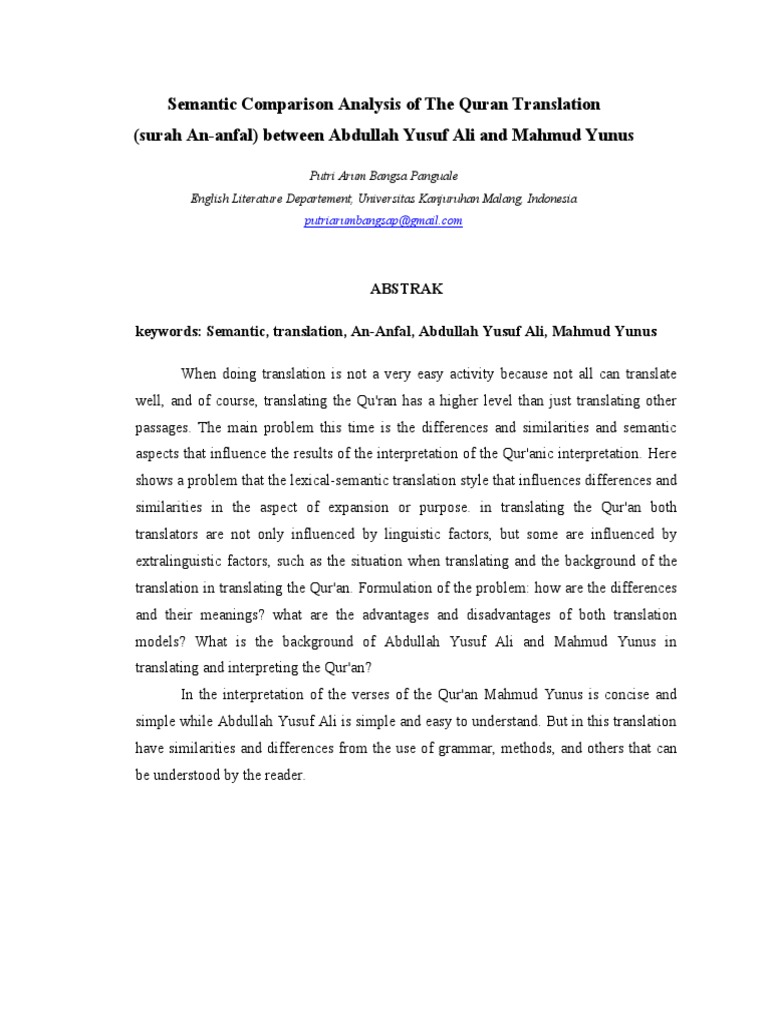 Semantic Comparison Analysis of The Quran Translation | PDF | Surah | Quran