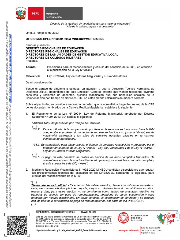 Oficio - Multiple 00091 2023 Minedu VMGP Digedd | PDF | Gobierno