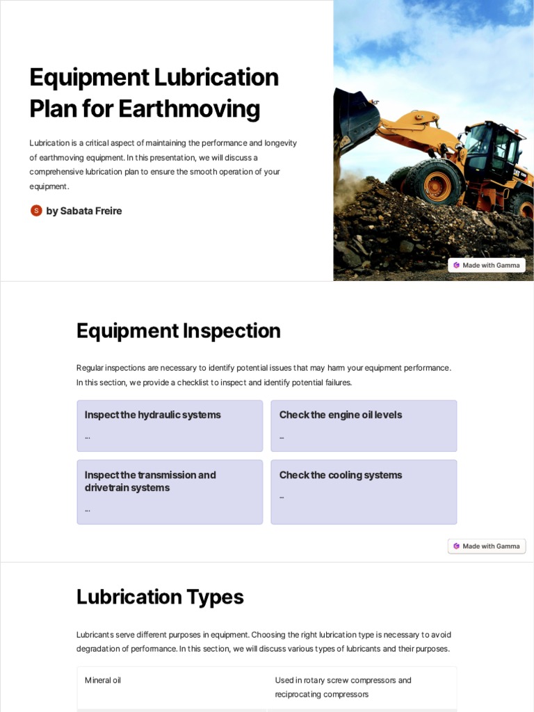 Earthmoving Equipment Lubrication Guide | PDF | Lubricant | Bearing (Mechanical)