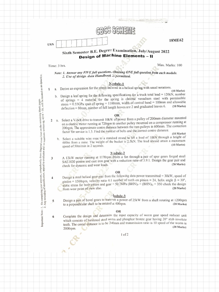 VTU Exam Question Paper With Solution of 18ME62 Design of Machine ...