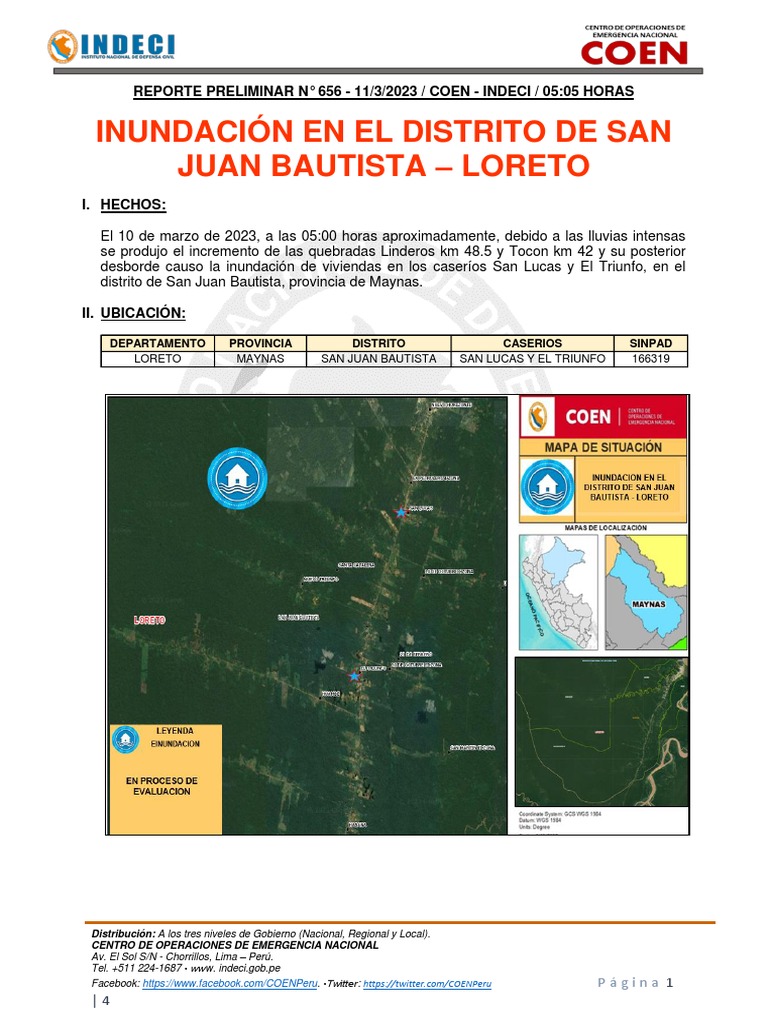 Reporte Preliminar #656 11mar2023 Inundacion en El Distrito de San Juan Bautista Loreto | PDF ...