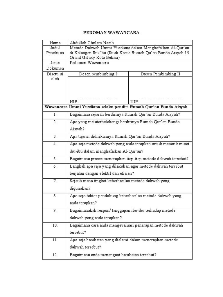 Pedoman Wawancara Dan Angket | PDF